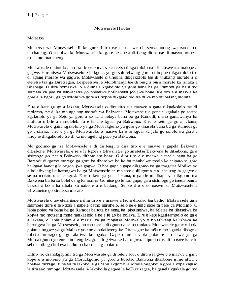 Motswasele II Notes Latest | PDF