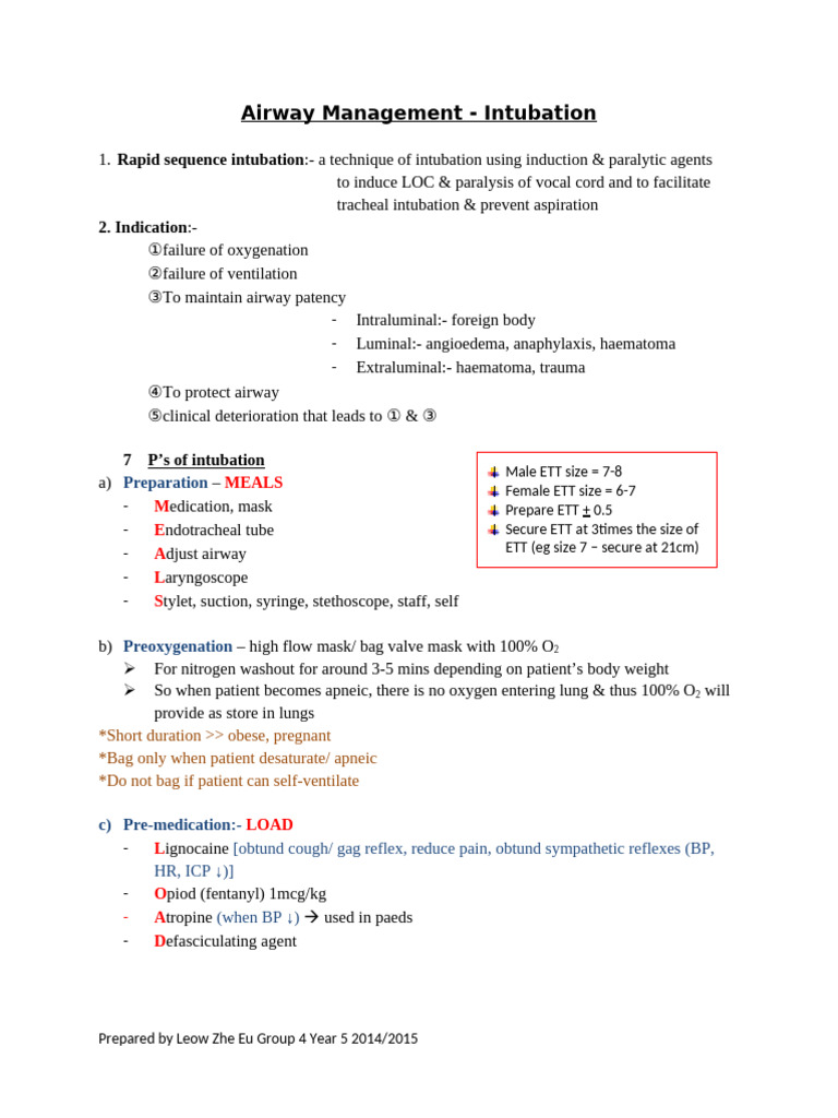 Airway Management - RSI | PDF | Clinical Medicine | Medical Specialties