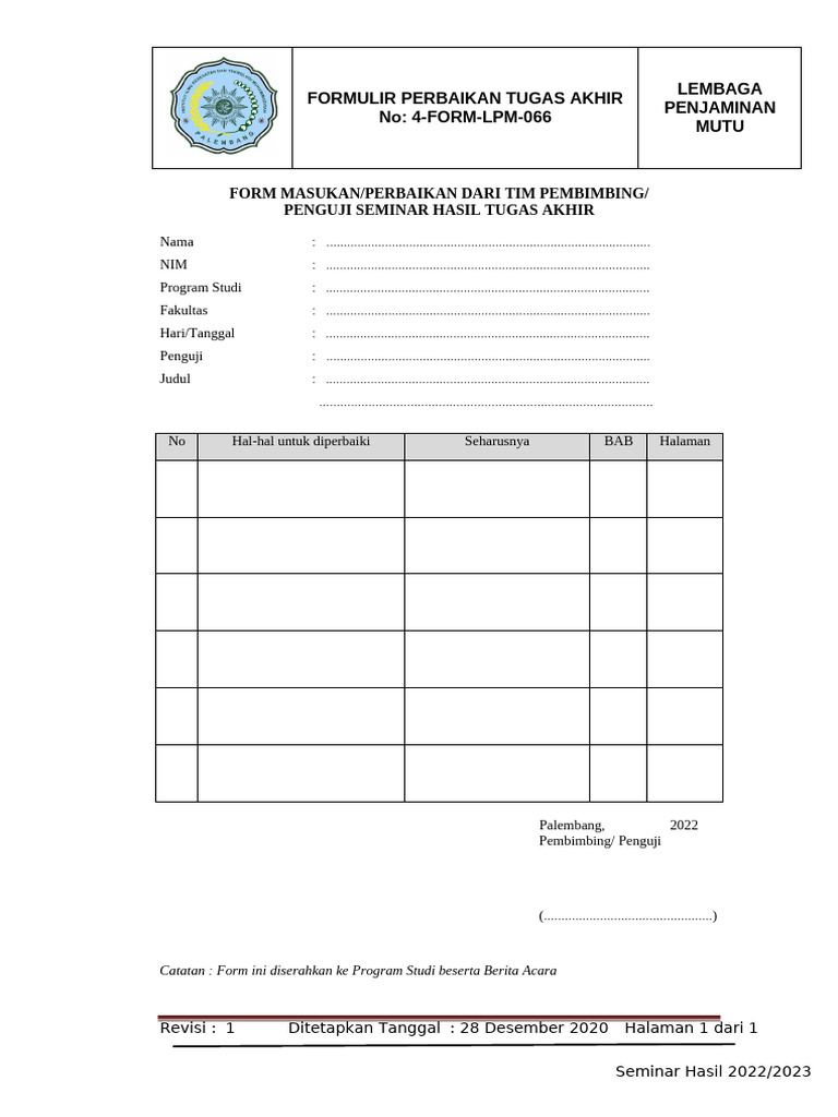 66 Form Saran Dari Pembimbing Dan Penguji Edit | PDF