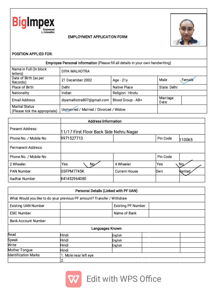 Form - 1 Employment Application Form-1-2-2 | PDF