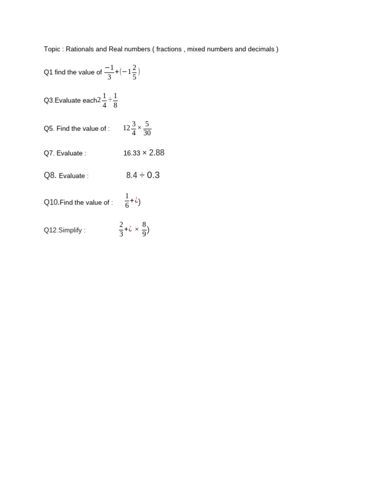 Rationals and Real Numbers Exercises | PDF