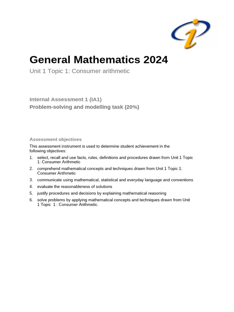 2024 ISHS General Maths IA1 PSMT Budget Car - Final-2 | PDF ...