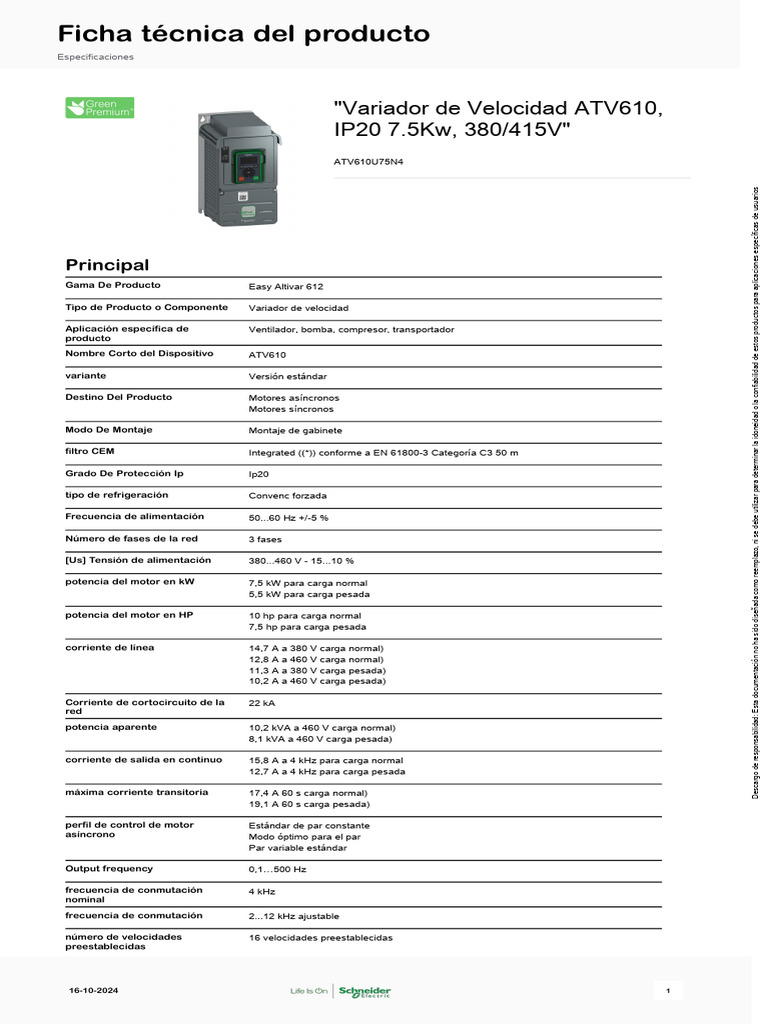 Schneider Electric - Altivar-Easy-610 - ATV610U75N4 | PDF | Resistencia ...