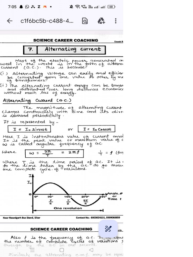 Urmesh Rajoria Notes Class 12 Alternating Current 1 | PDF