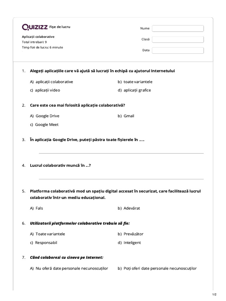 Aplicații Colaborative - Quizizz | PDF
