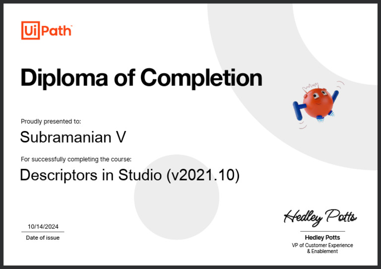 Descriptors in Studio v2021.10 - Subramanian V - en-US - Diploma | PDF