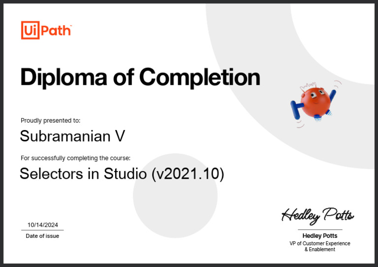 Selectors in Studio v2021.10 - Subramanian V - en-US - Diploma | PDF