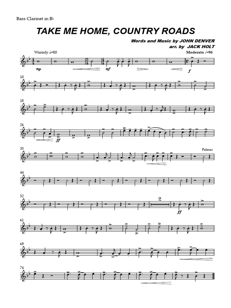 Bass Clarinet Arrangement: Take Me Home | PDF