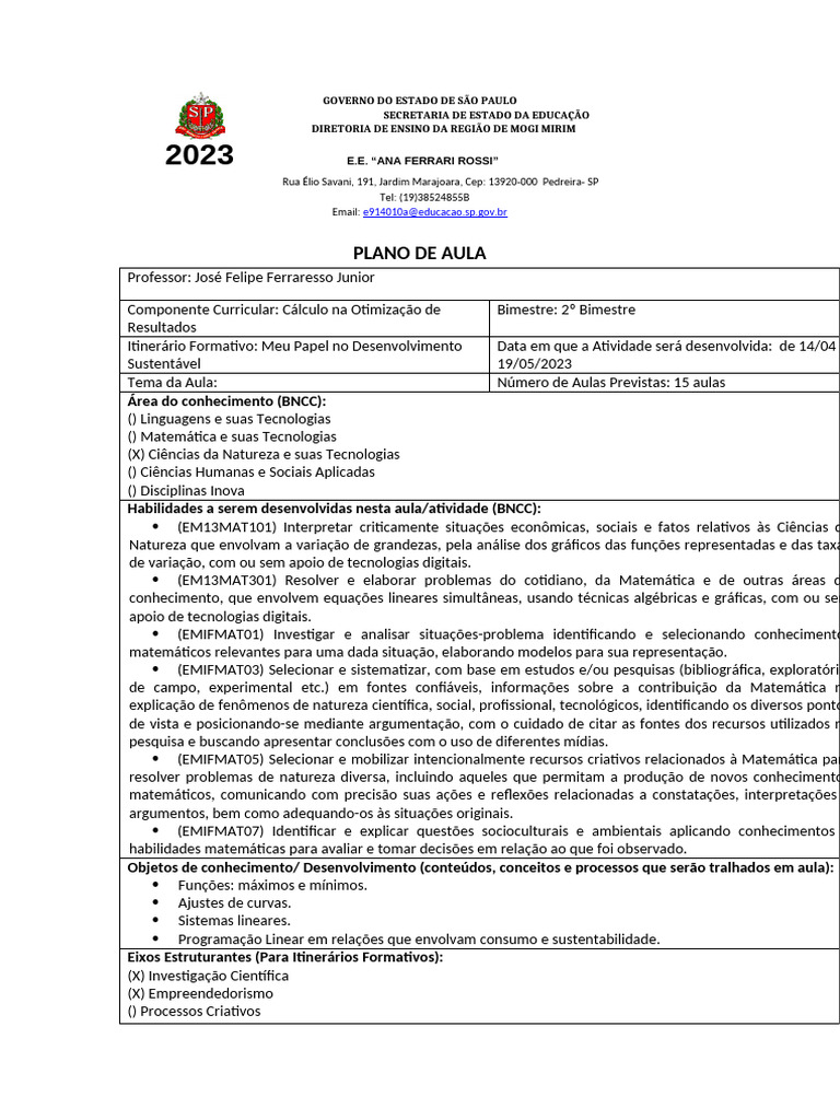 (Uc4) - (Abril) - Calculo - Otimizaca - Resultados | PDF | Matemática | Science