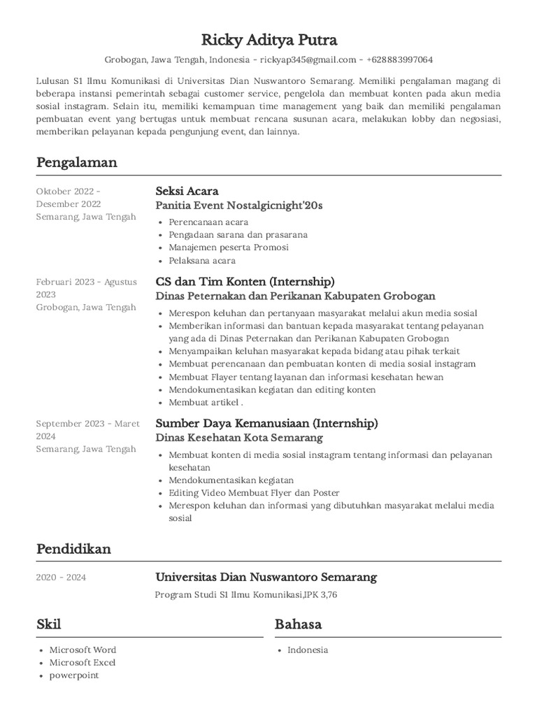 Profil Ricky Aditya: Ilmu Komunikasi & Konten | PDF | Karier ...