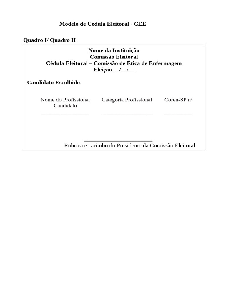 Modelo de Cedula Eleitoral CEE 1 2 | PDF