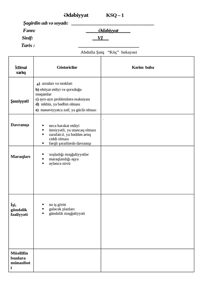 6 Sinif Edebiyyat KSQ 1234 Ve BSQ 12 Sebuhi Kerimov Terter | PDF