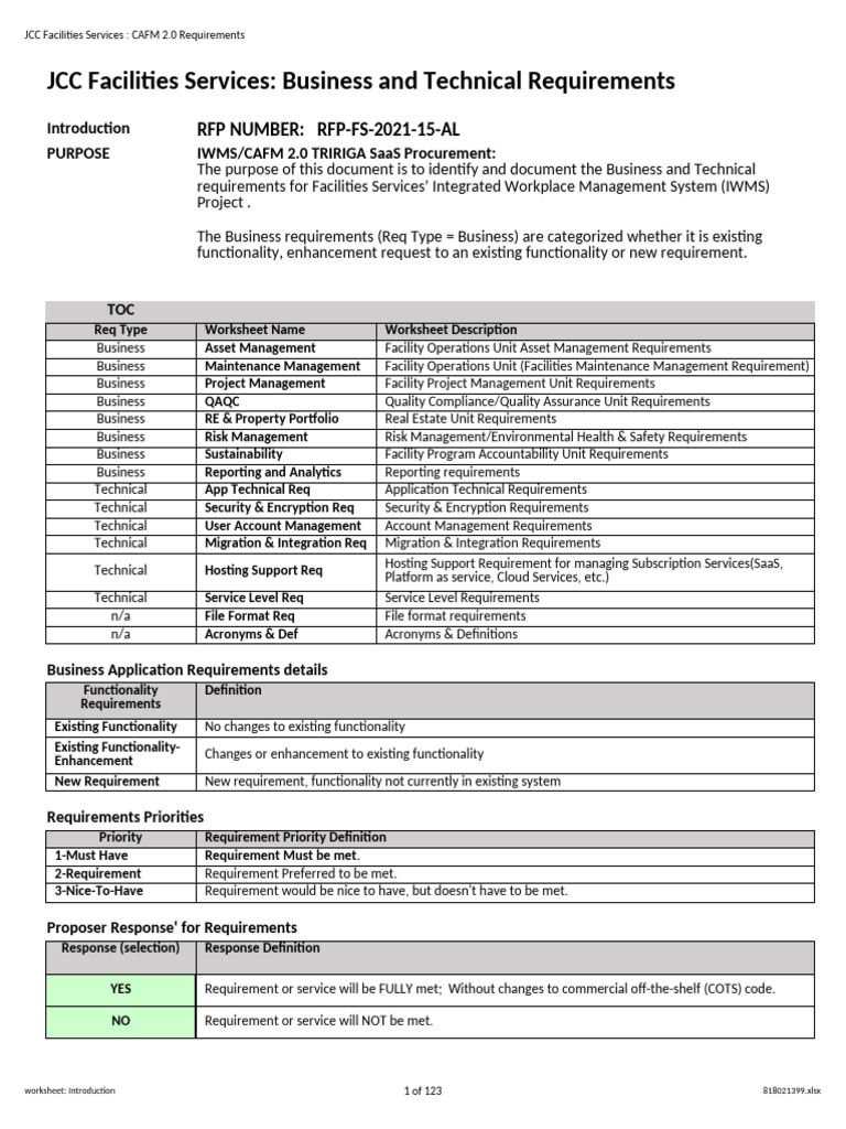 Exhibit 01a Business and Technical Requirements | PDF | Business ...