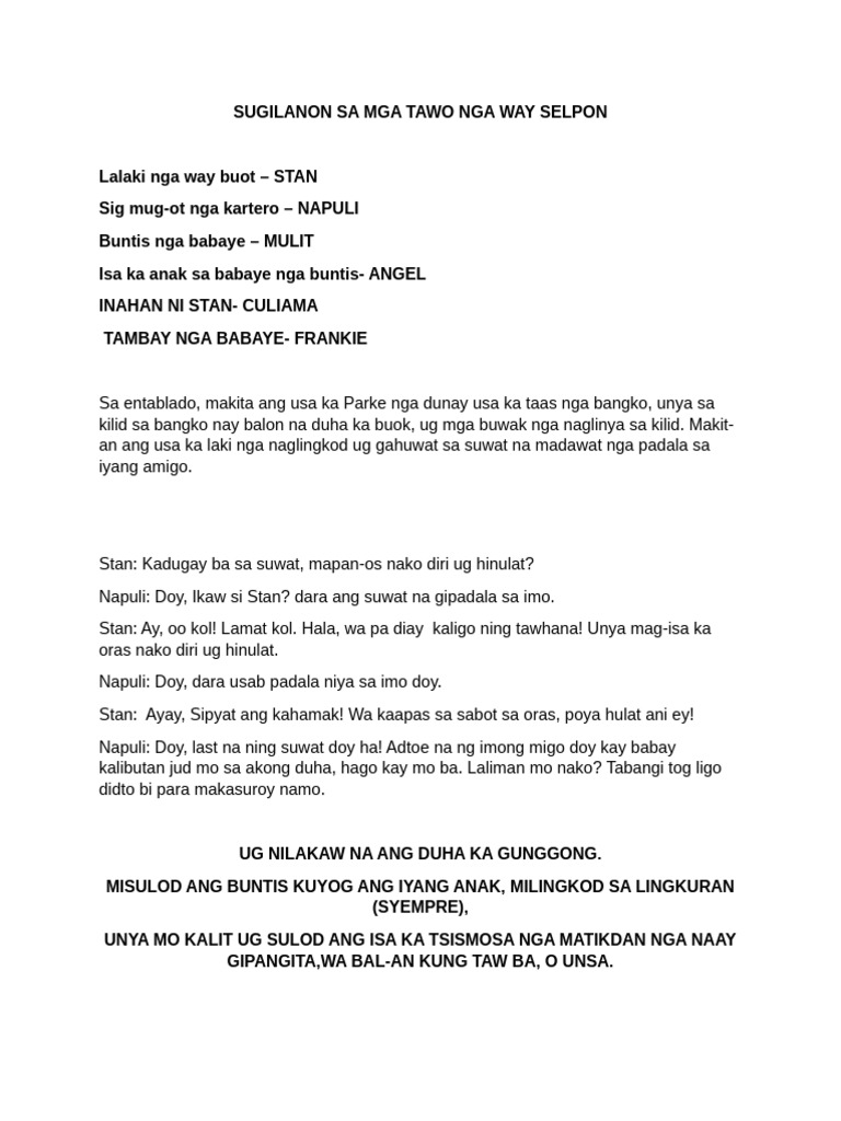 F.sugilanon Sa Mga Tawo Nga Way Selpon | PDF
