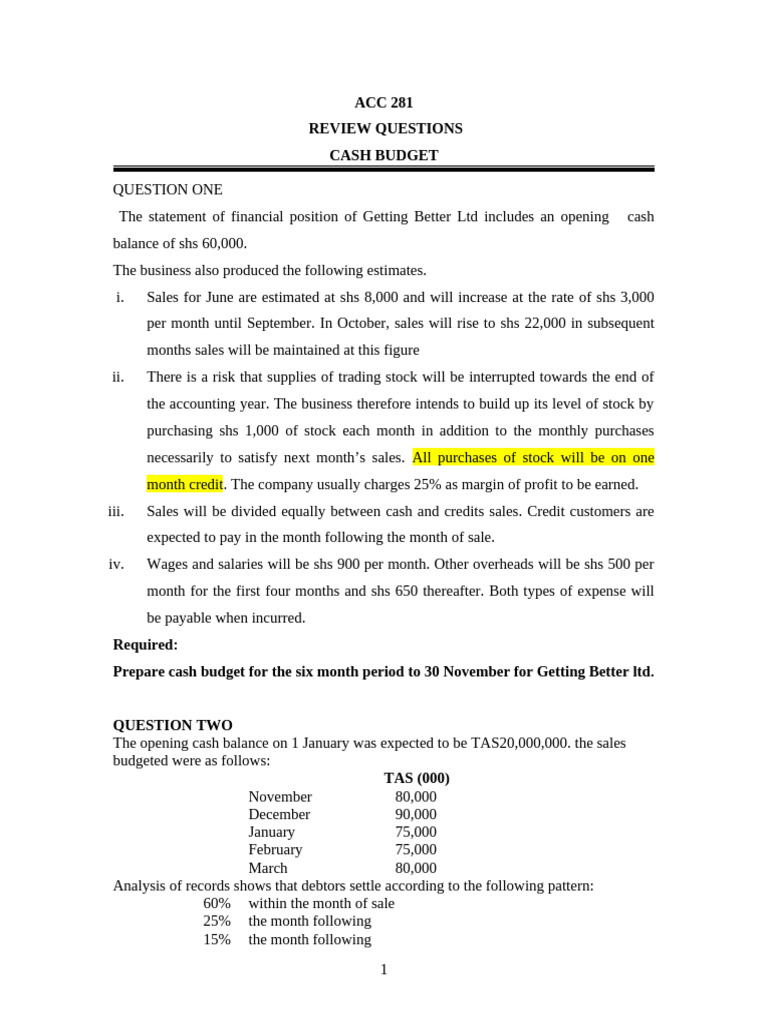 Seminar QN - Cash Budget - 2021 | PDF | Payments | Credit