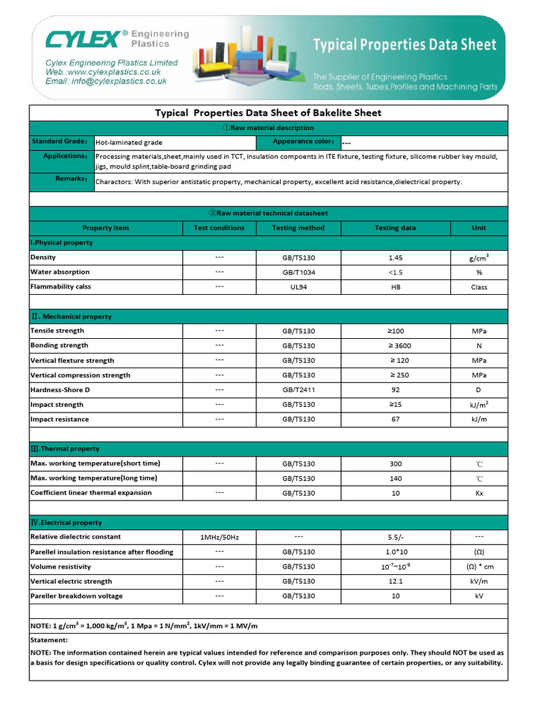 Bakelite Sheet Technical Data Sheet | PDF | Materials | Building ...