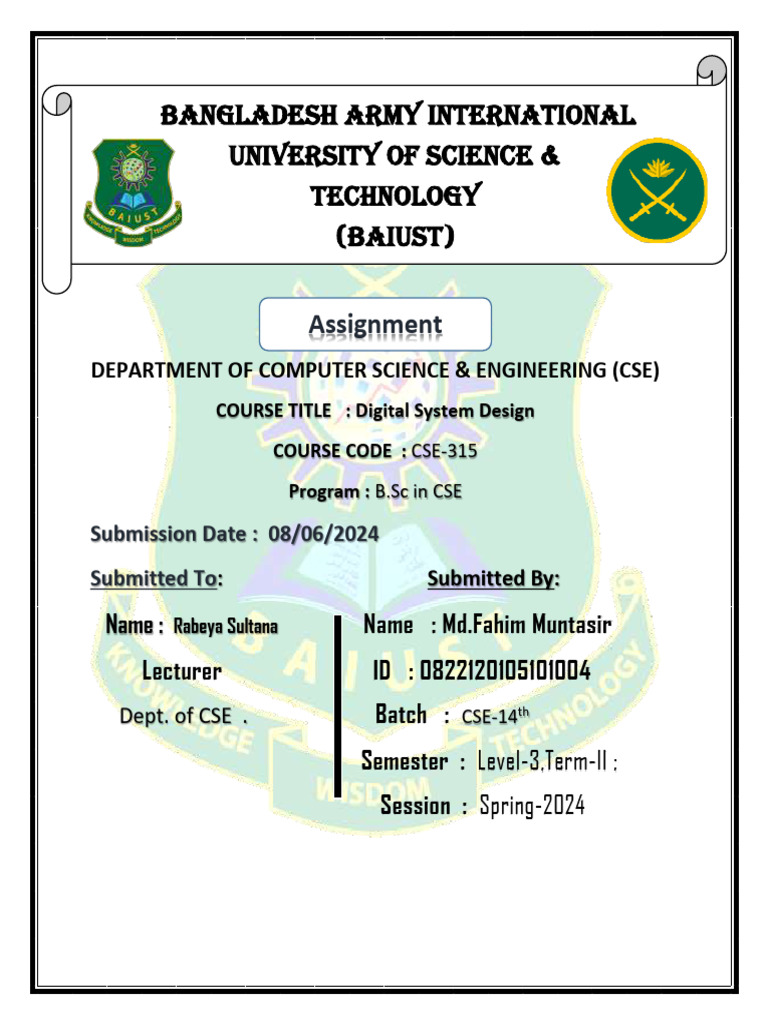 CSE-316 DSD - Assign | PDF