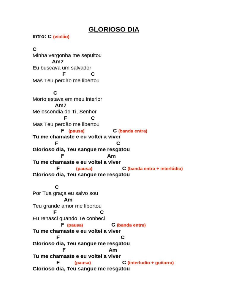 Cifras e Letra: Glorioso Dia | PDF | Poesia