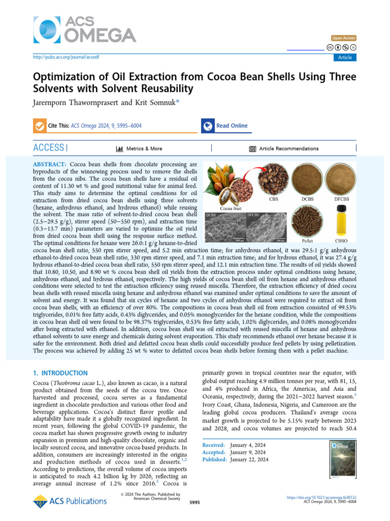 Optimization of Oil Extraction From Cocoa Bean She | PDF | Cocoa Bean | Solvent