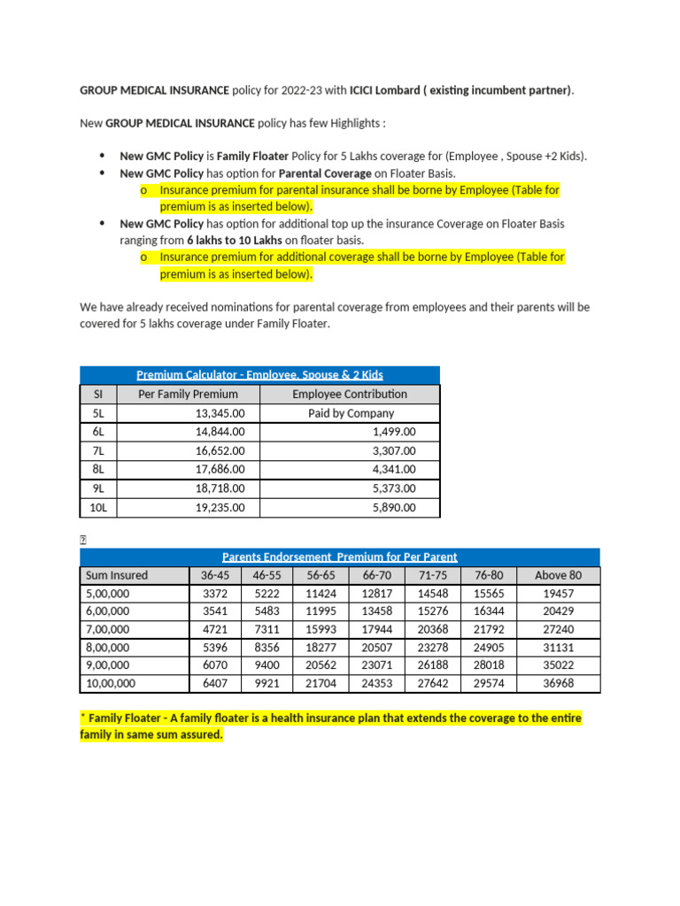 ICICI Lombard Group Medical Insurance 2022-23 | PDF
