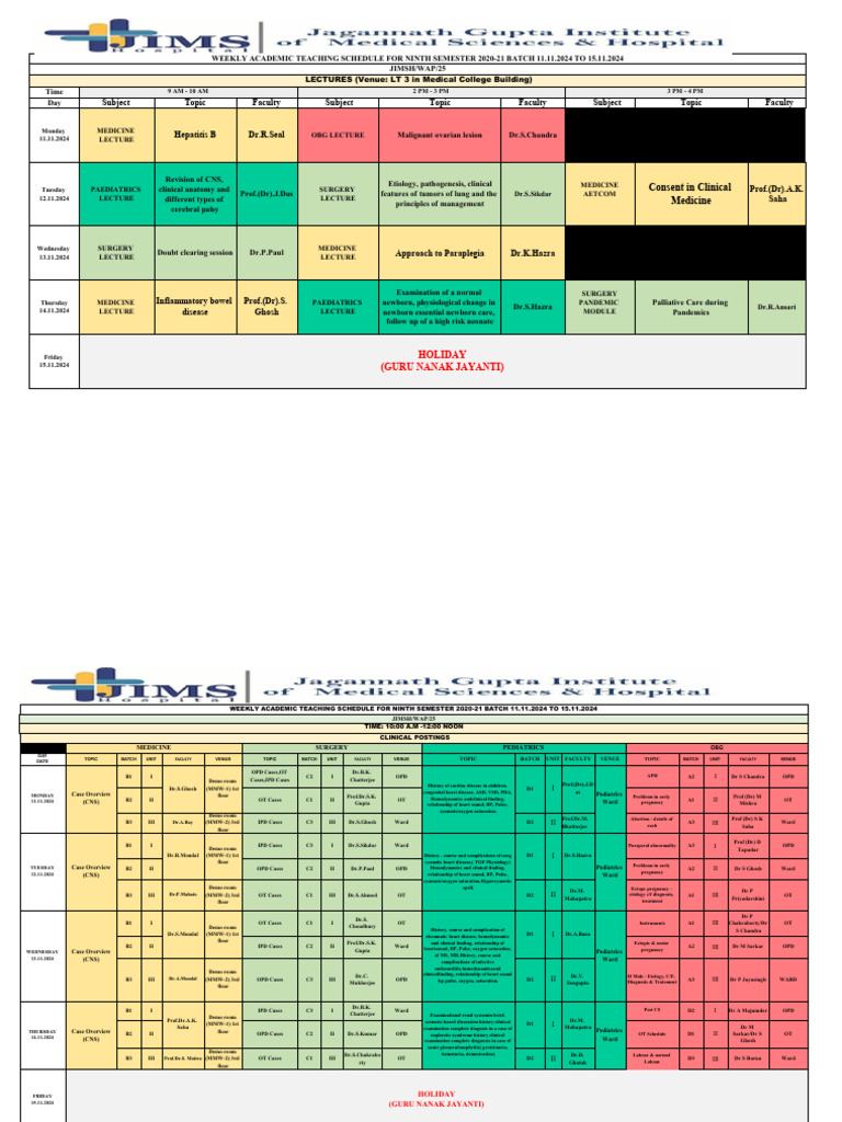 Jimsh-Wap-25-4th Year MBBS From 11.11.2024 To 15.11.2024. | PDF ...