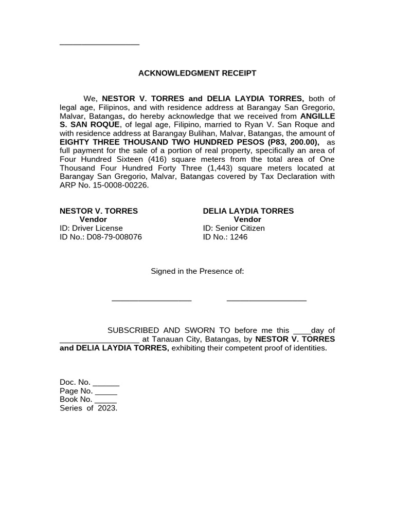 ACKNOWLEDGMENT RECEIPT | PDF