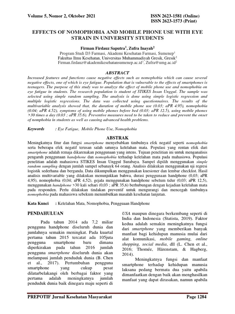 Effects of Nomophobia and Mobile Phone U | PDF | Pengembangan Diri