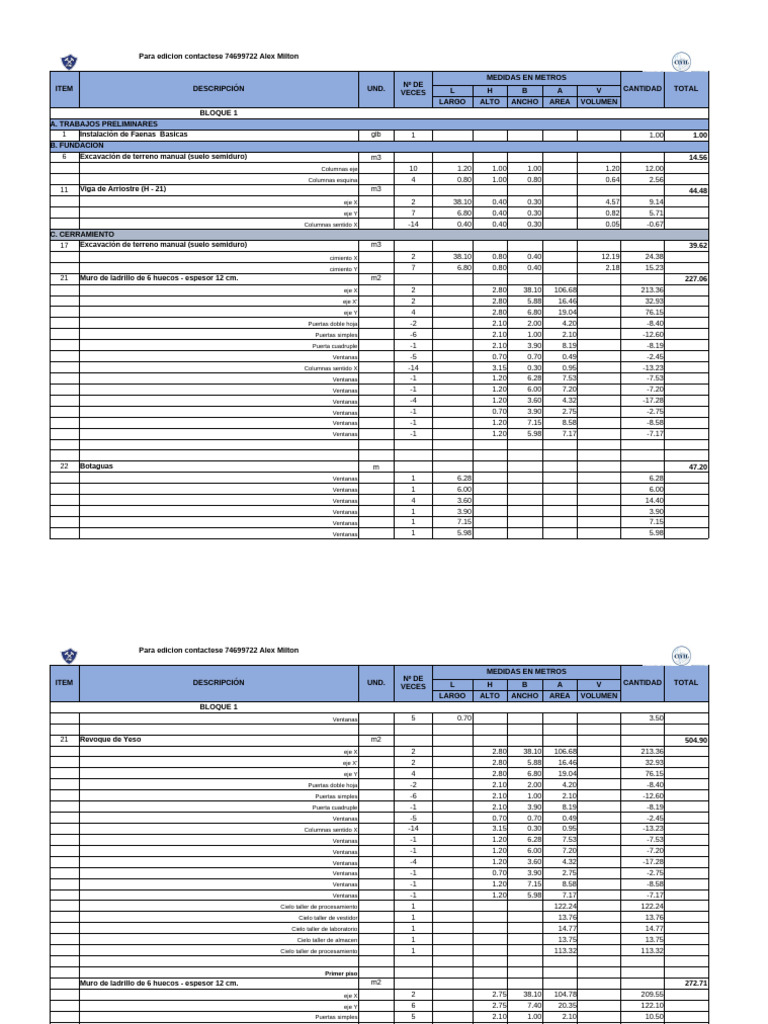 Computos Metricos Por Bloques | PDF | edificio | Construyendo tecnología