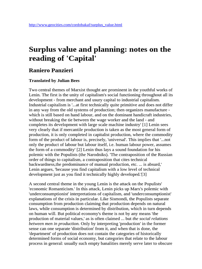Surplus Value and Planning | PDF | Capitalism | Capital (Economics)