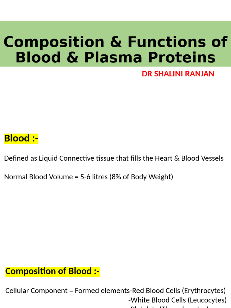 1-Composition & Functions of Blood & Plasma Proteins | PDF | Blood ...