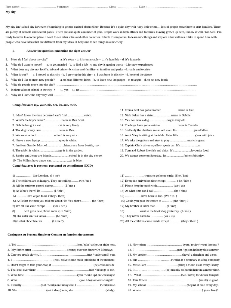 5e Controle Grammaire | PDF | Language Arts & Discipline