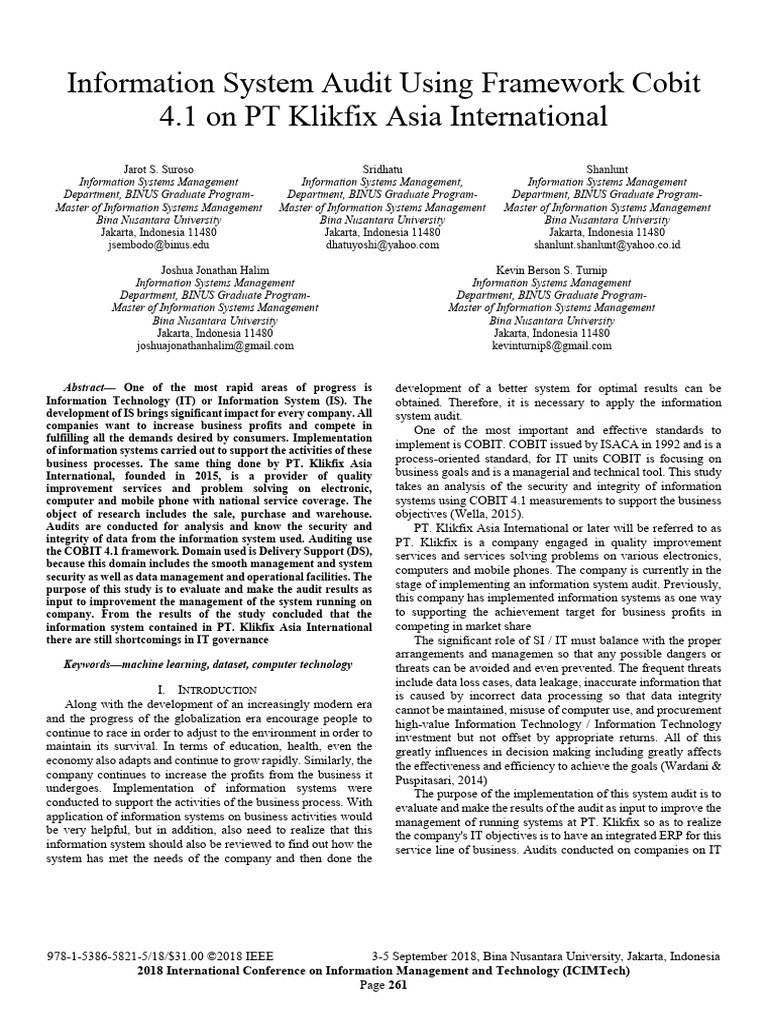 Information System Audit Using Framework Cobit 4.1 On PT Klikfix Asia International | PDF ...