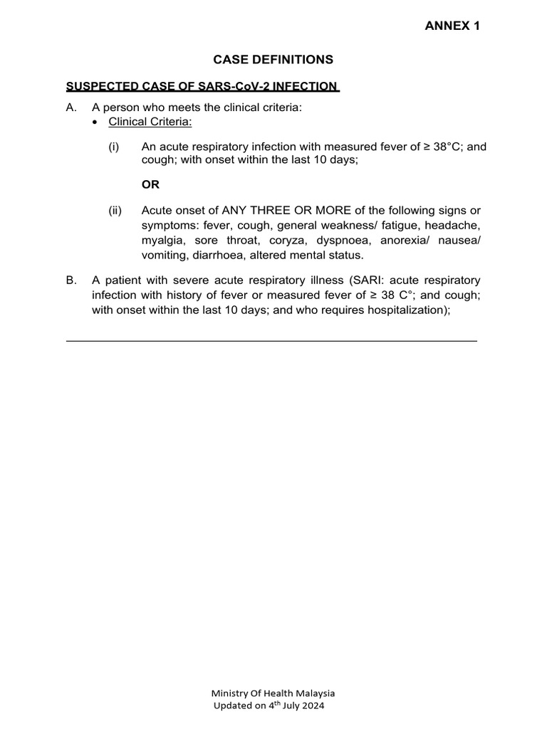 ANNEX 01 COVID 19 Case Definition 04072024 | PDF