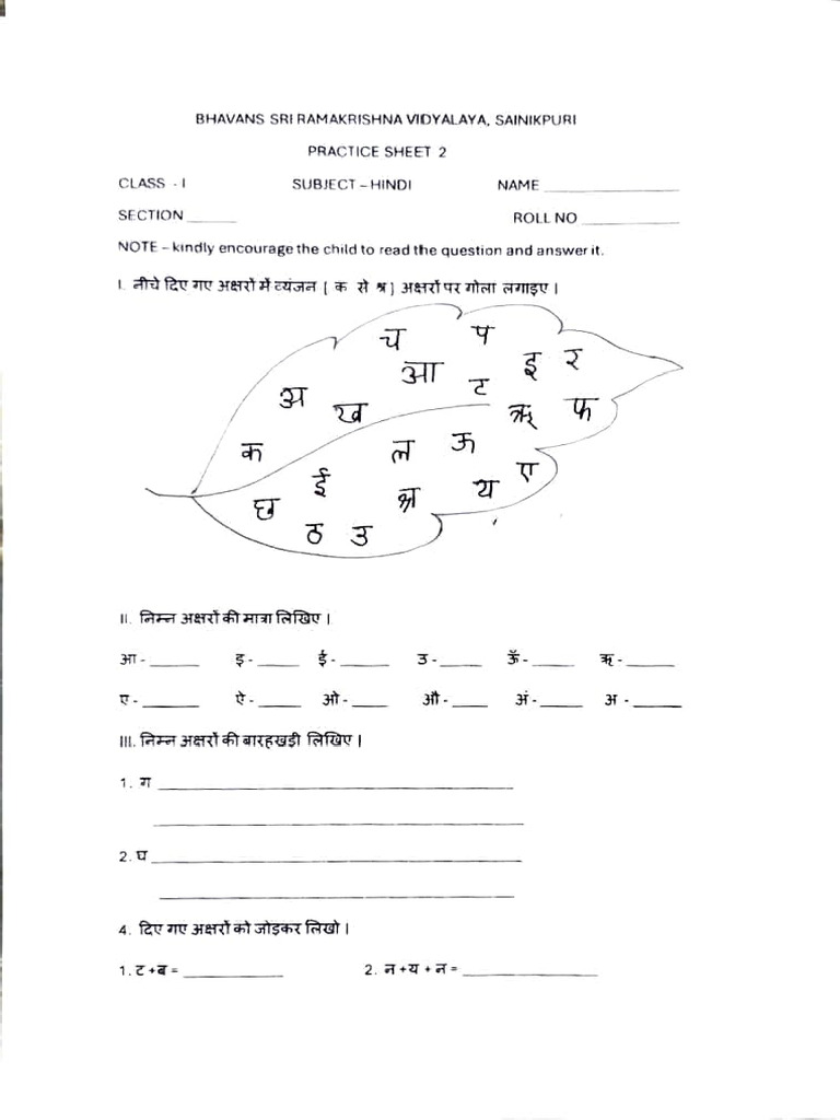 Class 1 Practice Sheet 2 | PDF