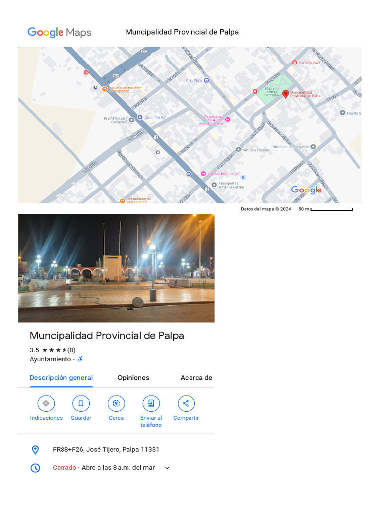 Muncipalidad Provincial de Palpa - Google Maps | PDF