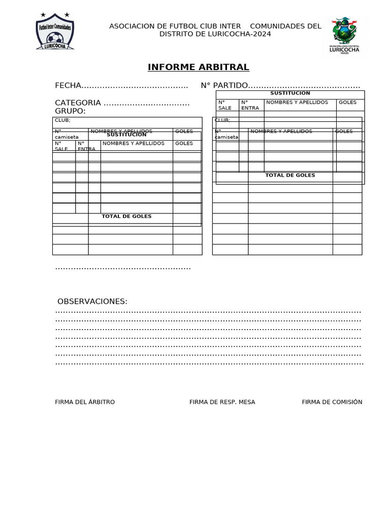 Informe Arbitral | PDF | Deportes y actividades al aire libre
