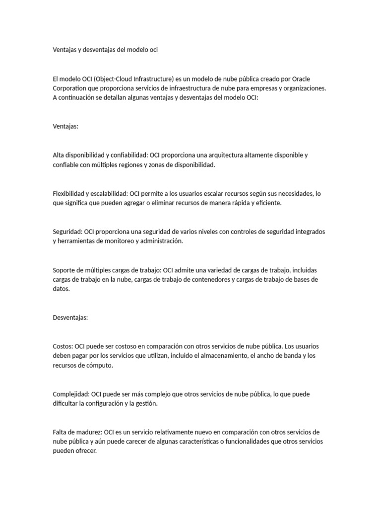 Ventajas y Desventajas Del Modelo Oci | PDF