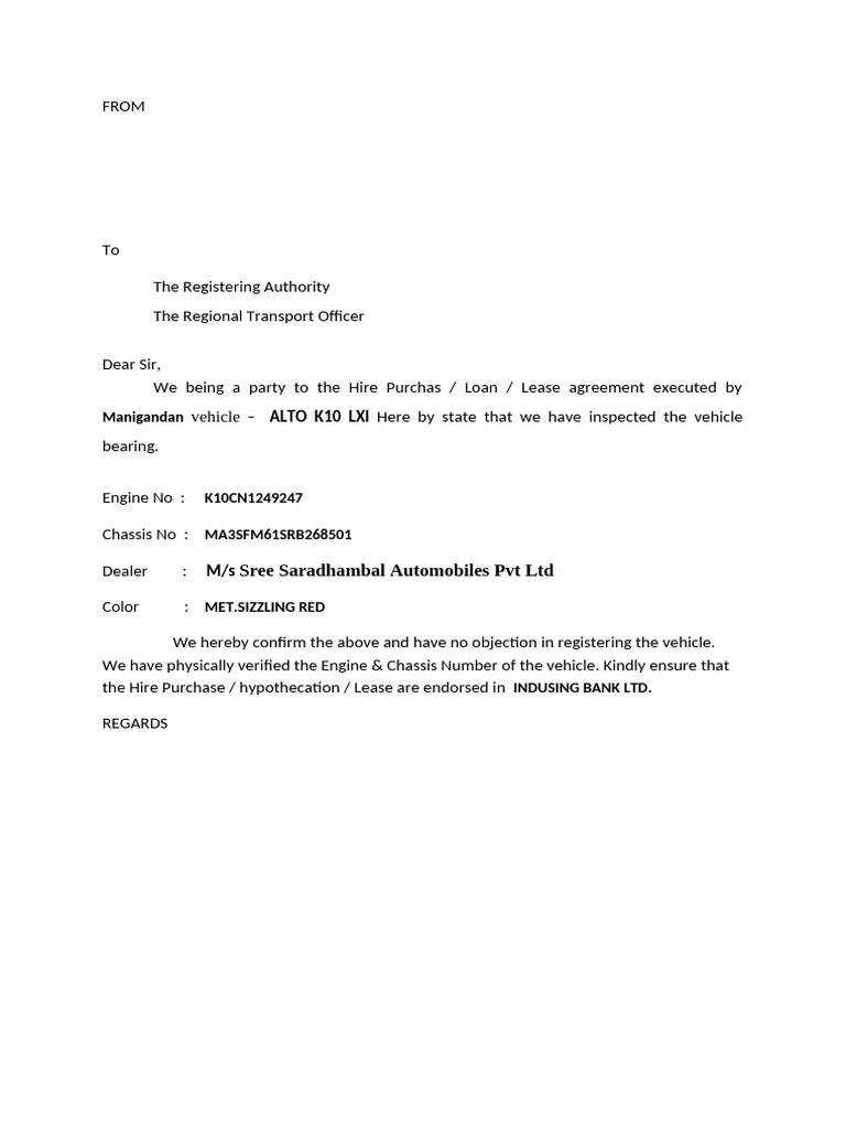 Rto Letter New Format New | PDF