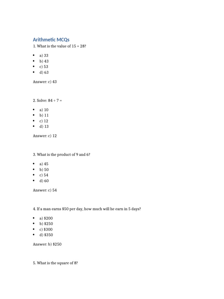 Arithmetic_MCQs | PDF