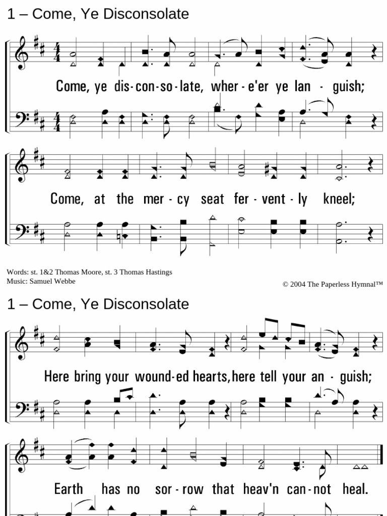 Come, Ye Disconsolate Hymn Lyrics | PDF | Poetry