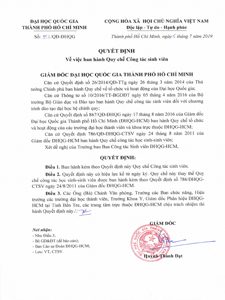 2019 - Quy Che CTSV DHQG-HCM | PDF