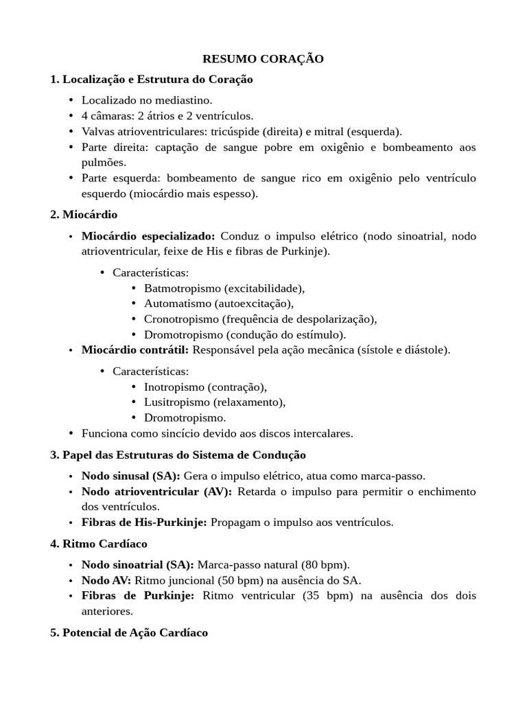 Resumo do Ciclo Cardíaco e Estruturas | PDF | Coração | Anatomia
