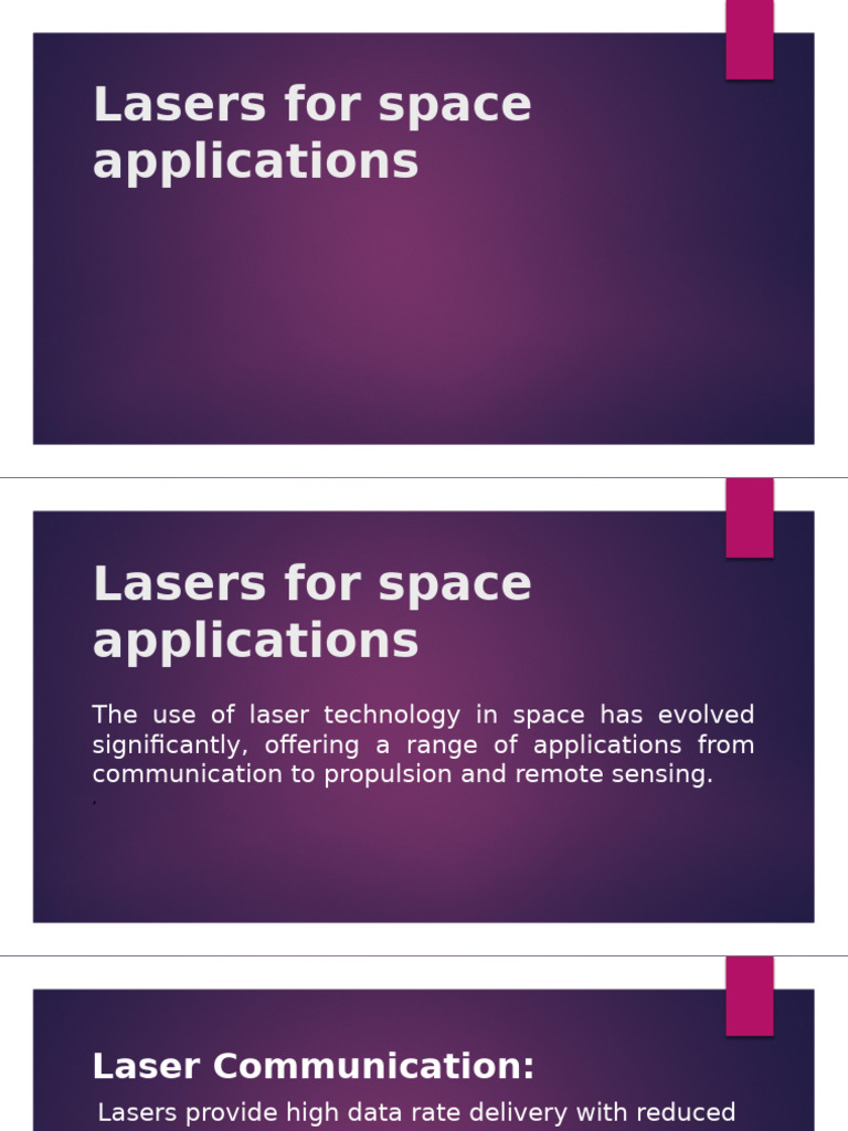 Laser For Space Application | PDF | Spacecraft Propulsion | Outer Space