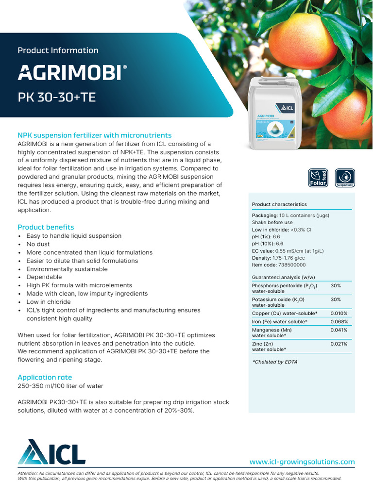 AGRIMOBI PK-30-30 TE Web | PDF | Fertilizer | Suspension (Chemistry)