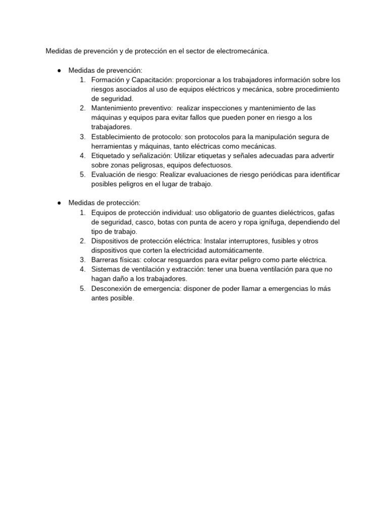 Medidas de Prevención y de Protección en El Sector de Electromecánica ...
