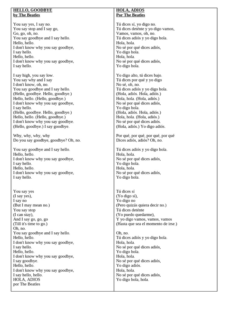 Cancion Hello Goodbye | PDF | Grabación de sonido | Grabaciones de ...