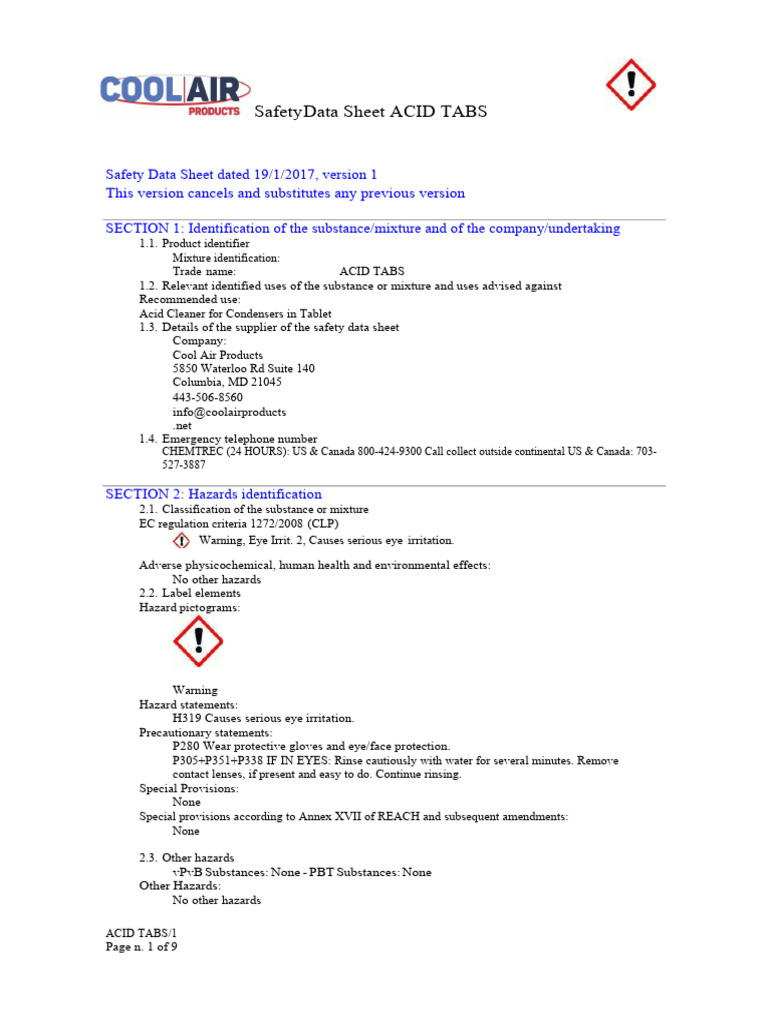 Acid SAF (Ficha Tecnica) | PDF | Dangerous Goods | Workplace