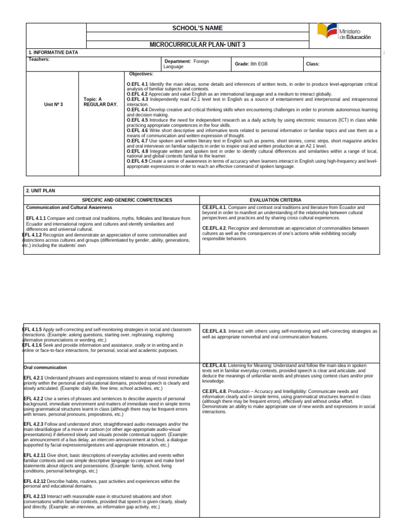 8vo Planificación Unit 3 | PDF | Information | Communication