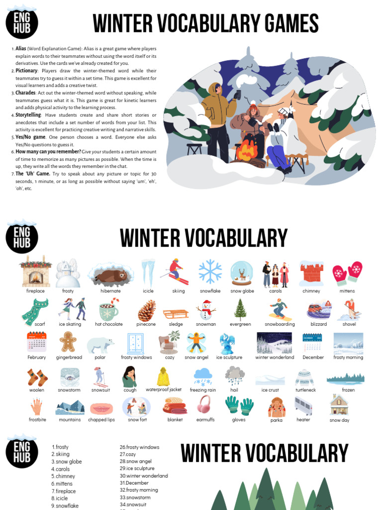 Winter Vocabulary Learning Games | PDF | Winter Phenomena | Water Ice