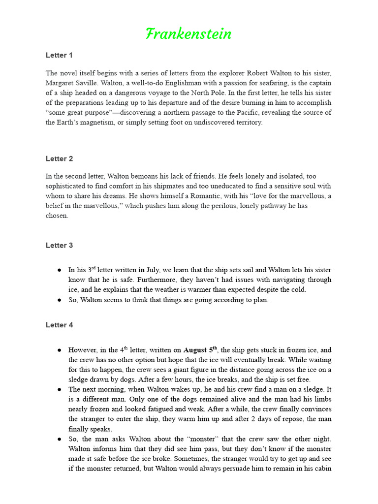 Letters of Victor Frankenstein's Journey | PDF | Frankenstein